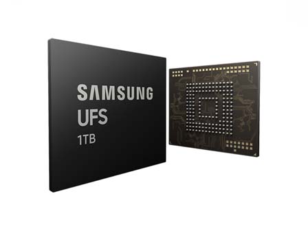 三星推出 1TB 内嵌式通用闪存存储的正面和背面 | 三星半导体官网
